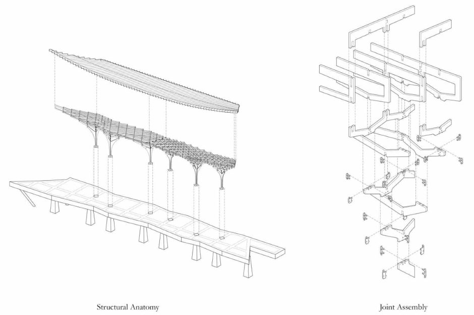 Tree-like Columns Show The Craftsmanship Inside This Riverside Pavilion