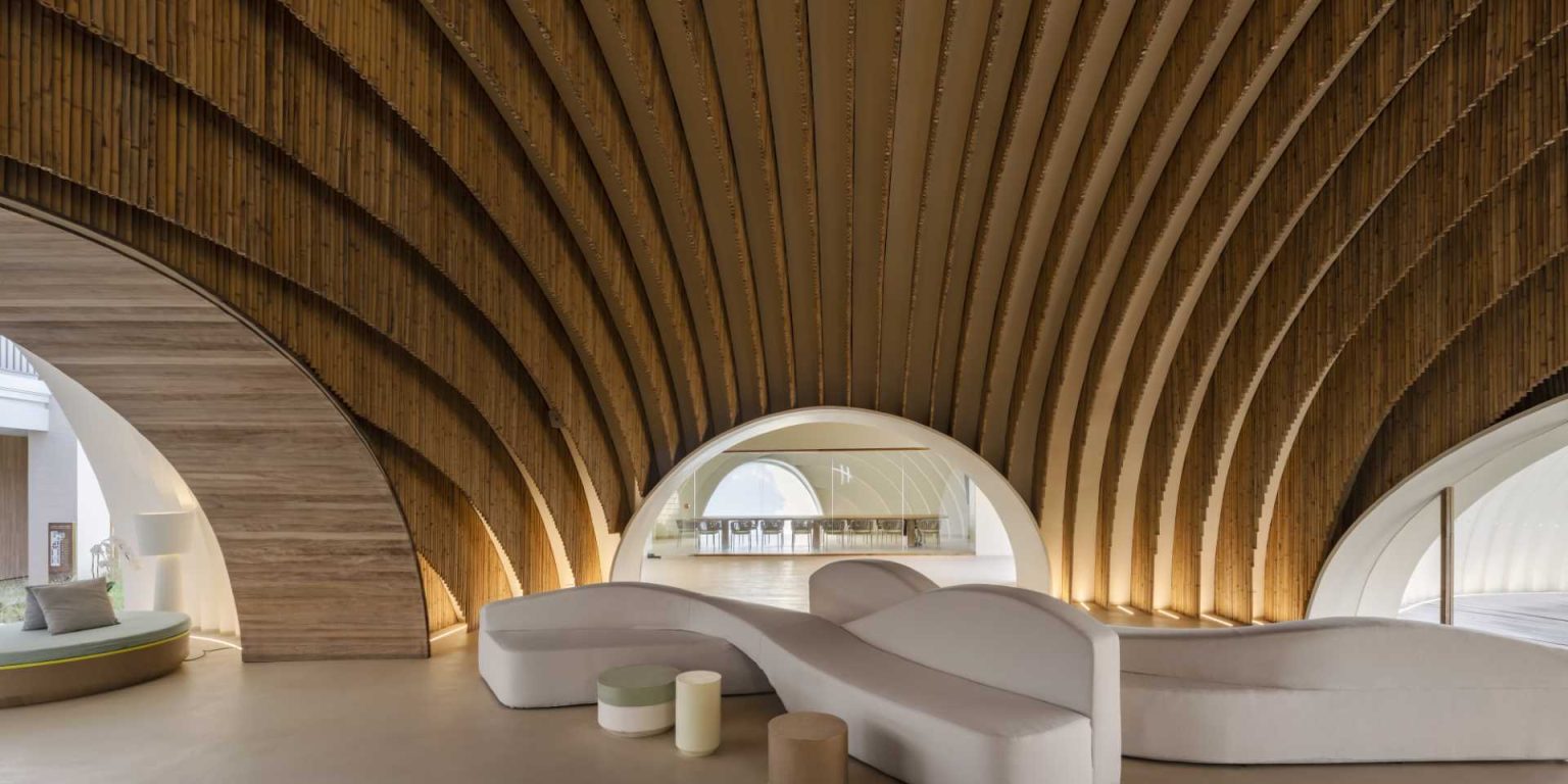 The Design Of This Shingle-Clad Hotel Lobby Was Inspired By A Coconut