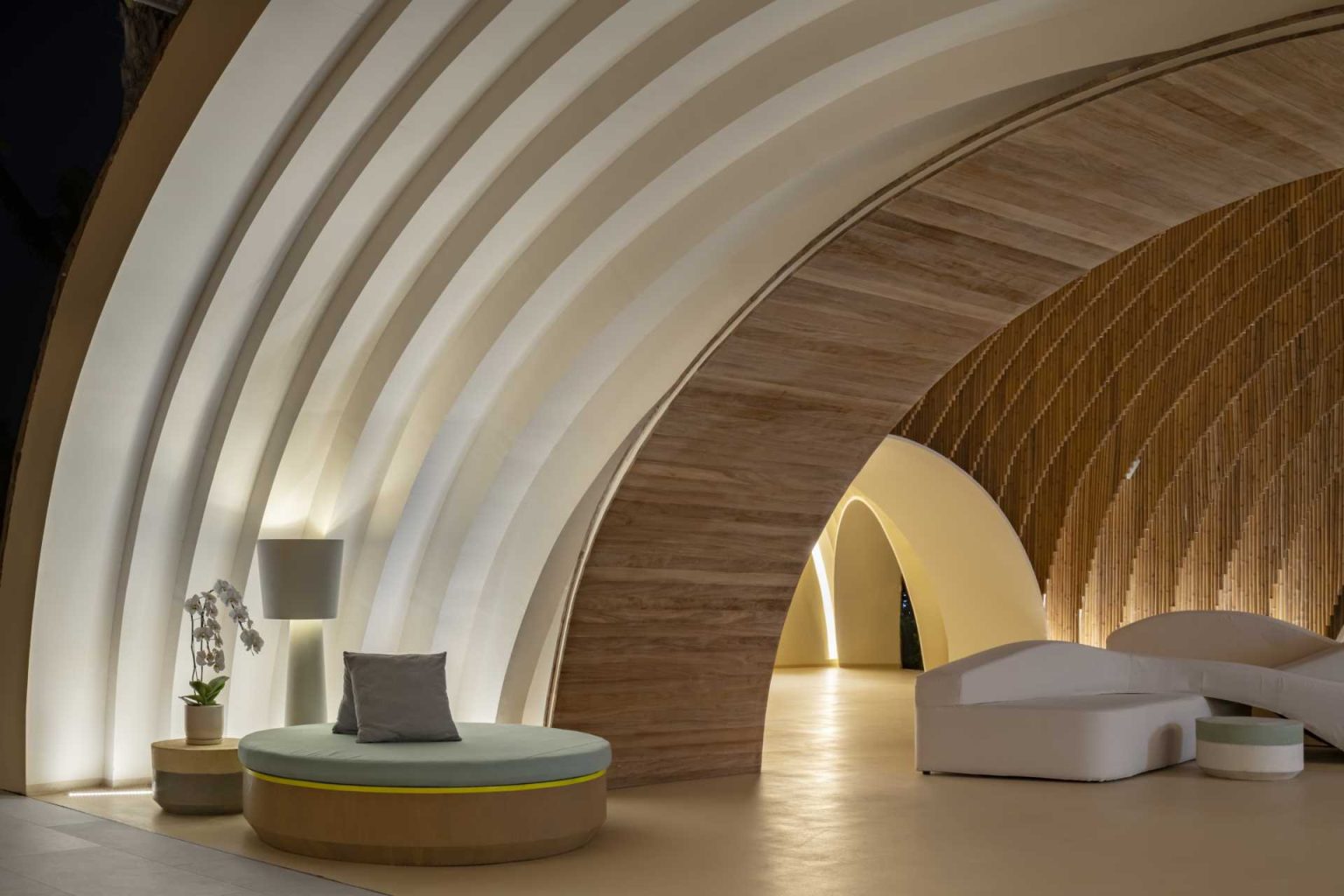 The Design Of This Shingle-Clad Hotel Lobby Was Inspired By A Coconut