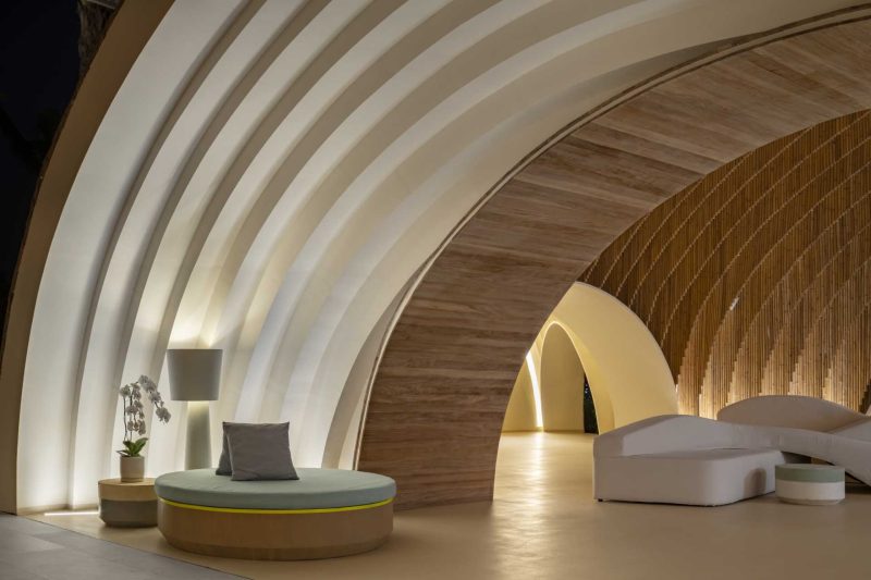 The Design Of This Shingle-Clad Hotel Lobby Was Inspired By A Coconut