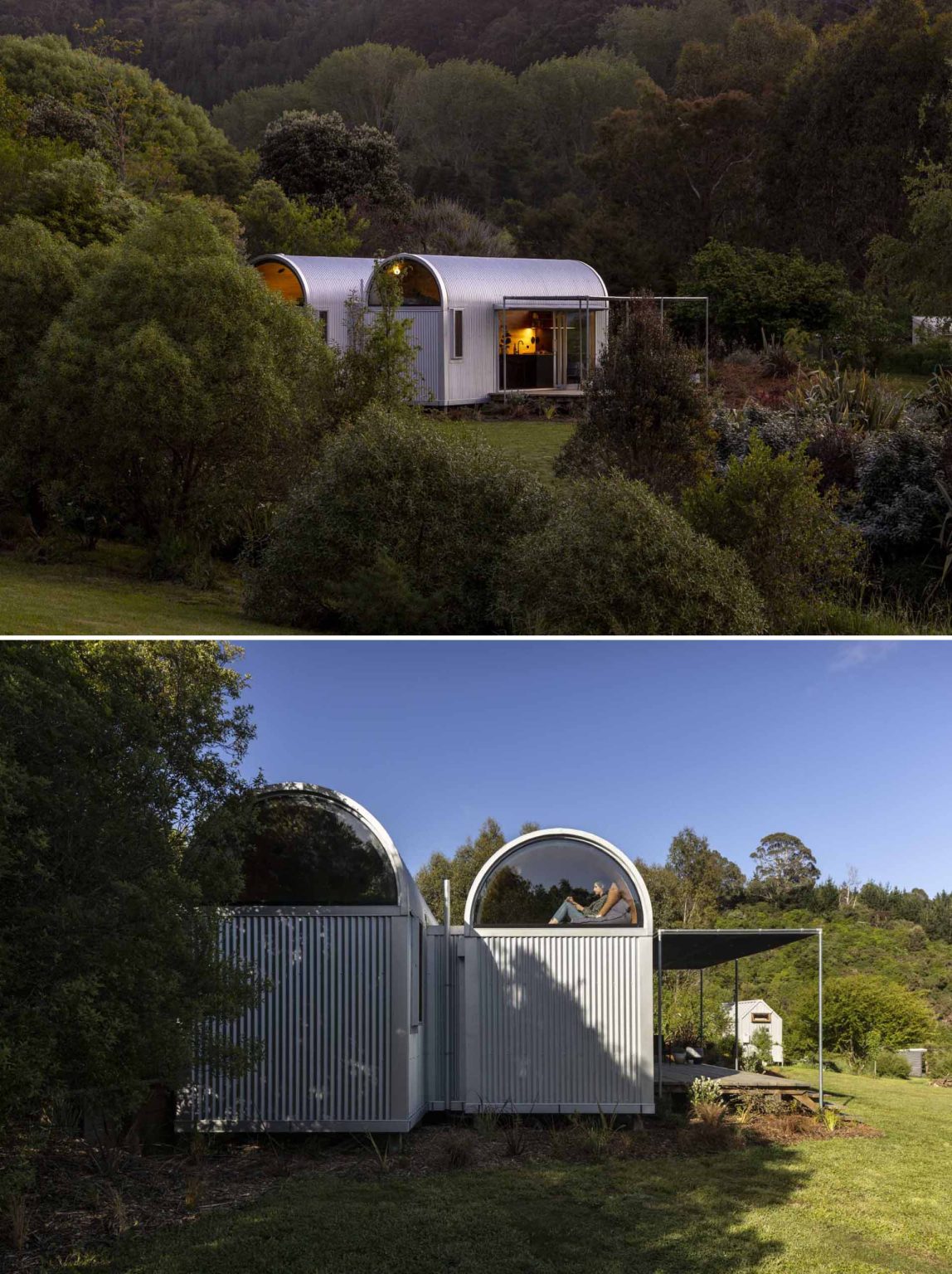 Corrugated Metal Covers The Barrel Shaped Roofs Of This Portable Home