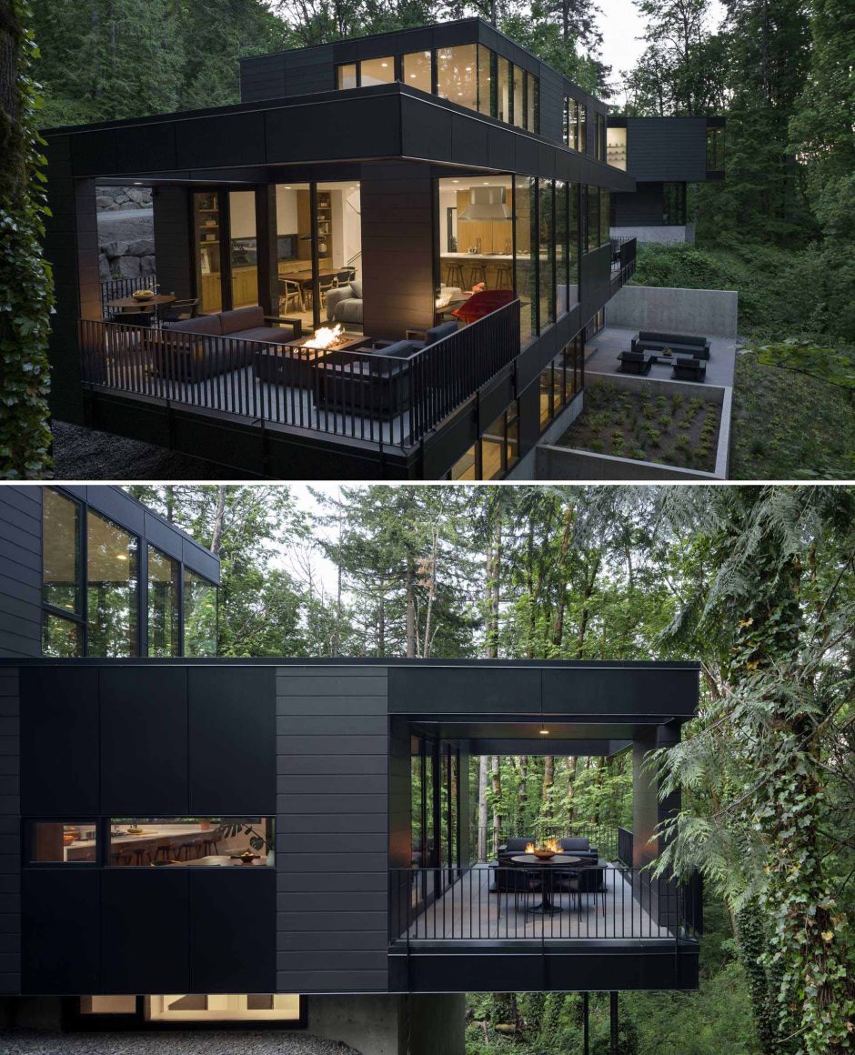 This Home Hidden In The Forest Appears Like A Stack Of Illuminated Boxes