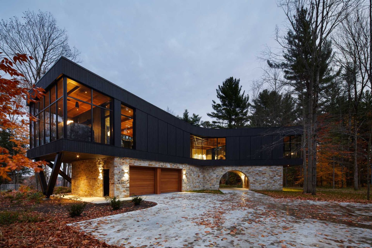 Natural Stone Provides A Base For This Modern Home