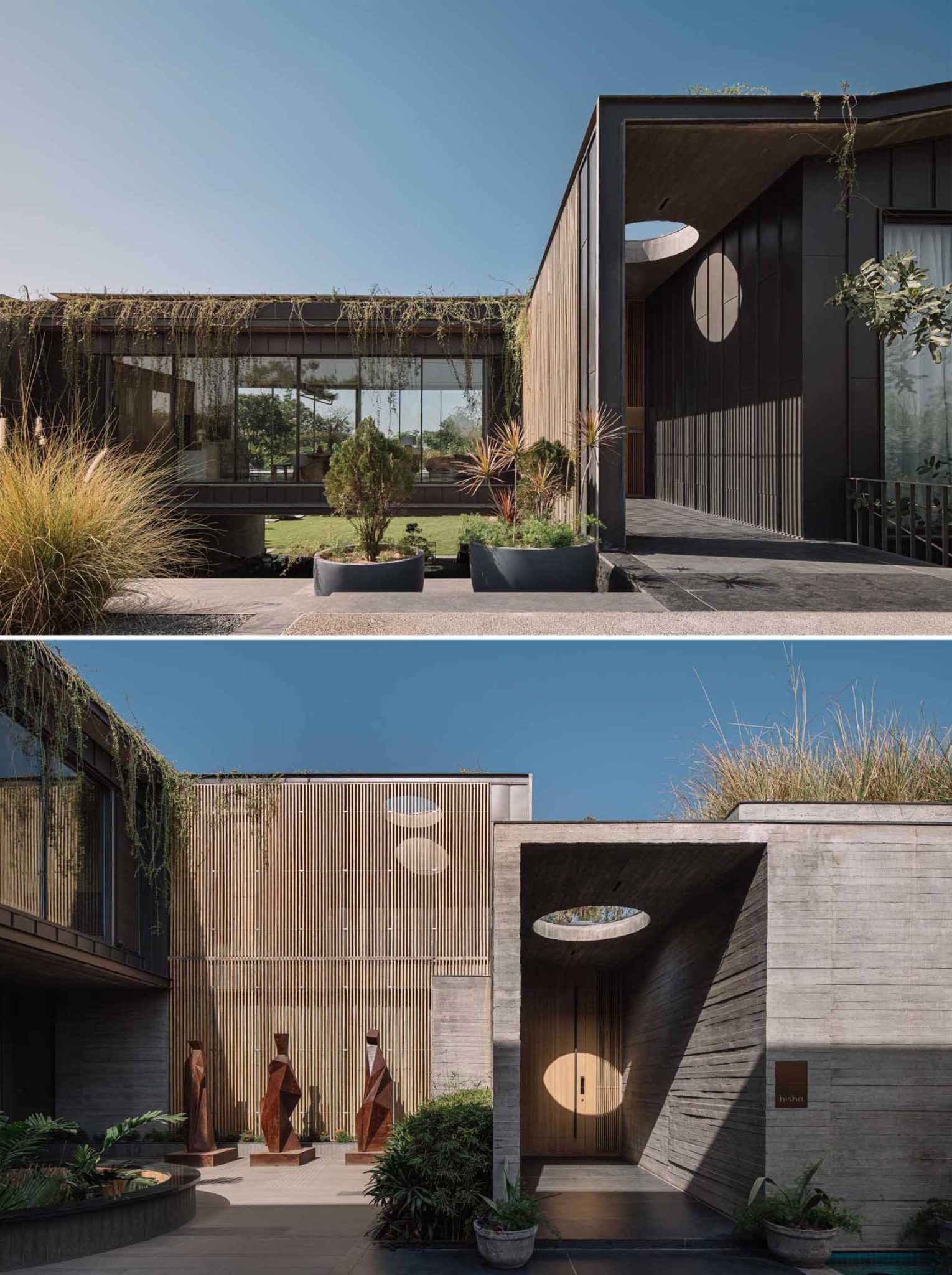 A Curving Bridge Leads To The Entertainment Areas Of This Modern Home