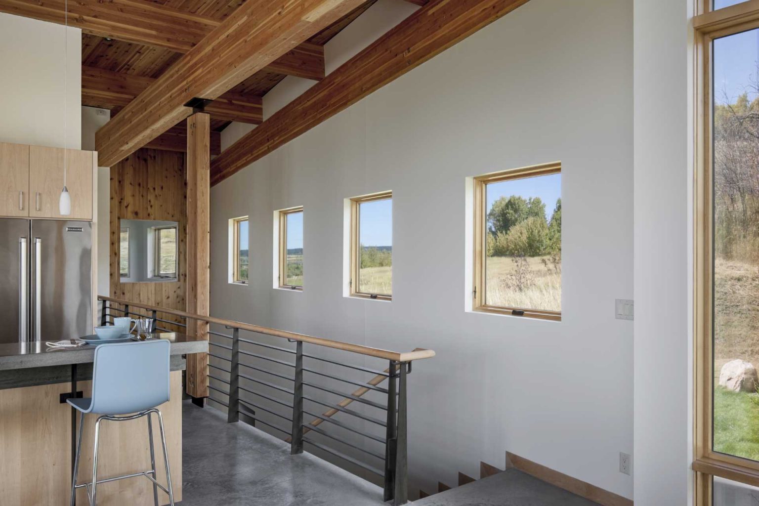 Exterior Lighting Shows Off The Post And Beam Structure Of This Home