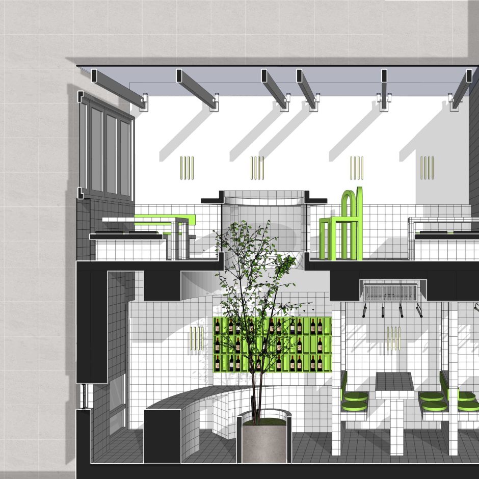A Green And White Tiled Design Was Created For This Vegan Cafe