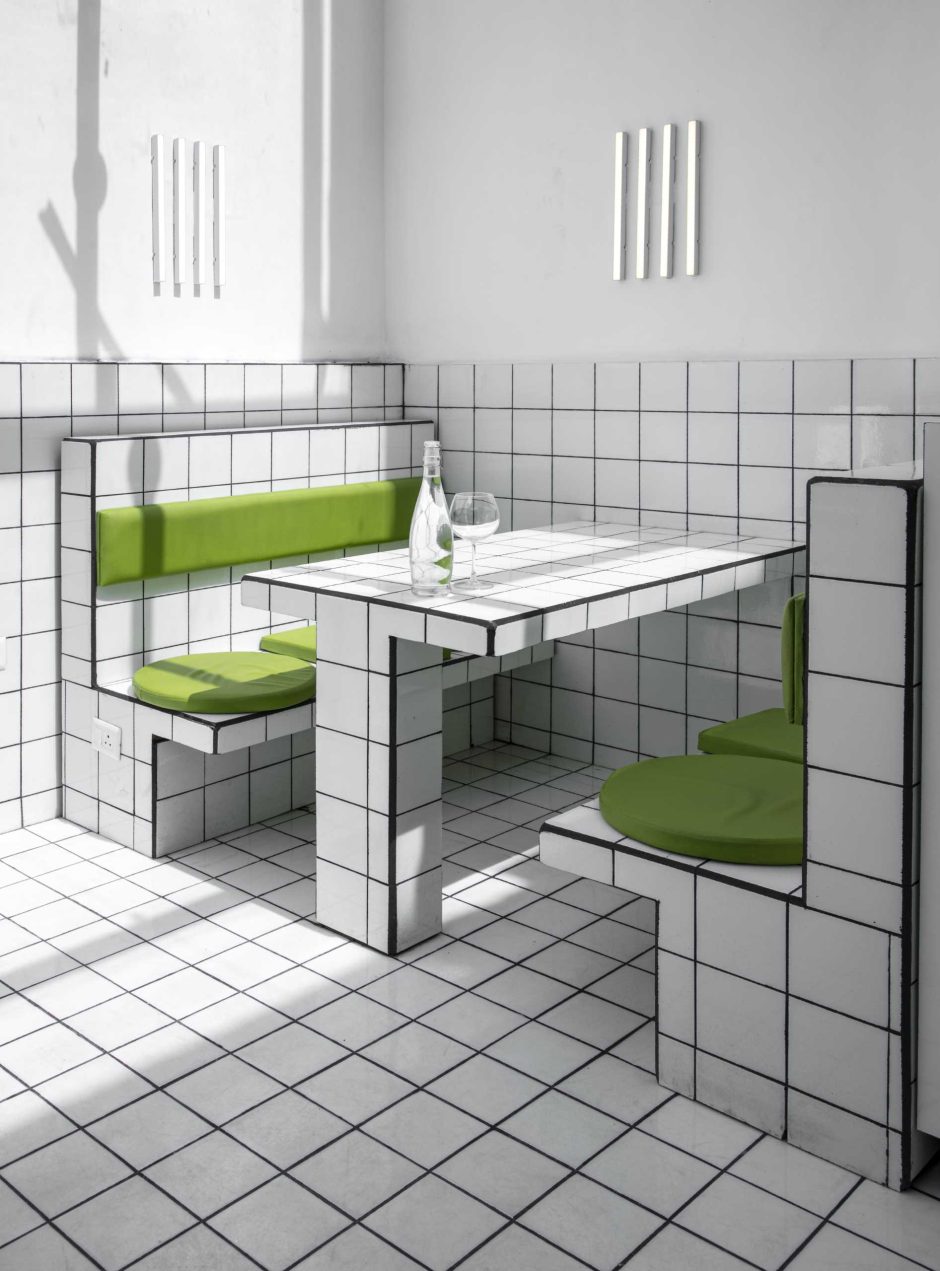 A Green And White Tiled Design Was Created For This Vegan Cafe