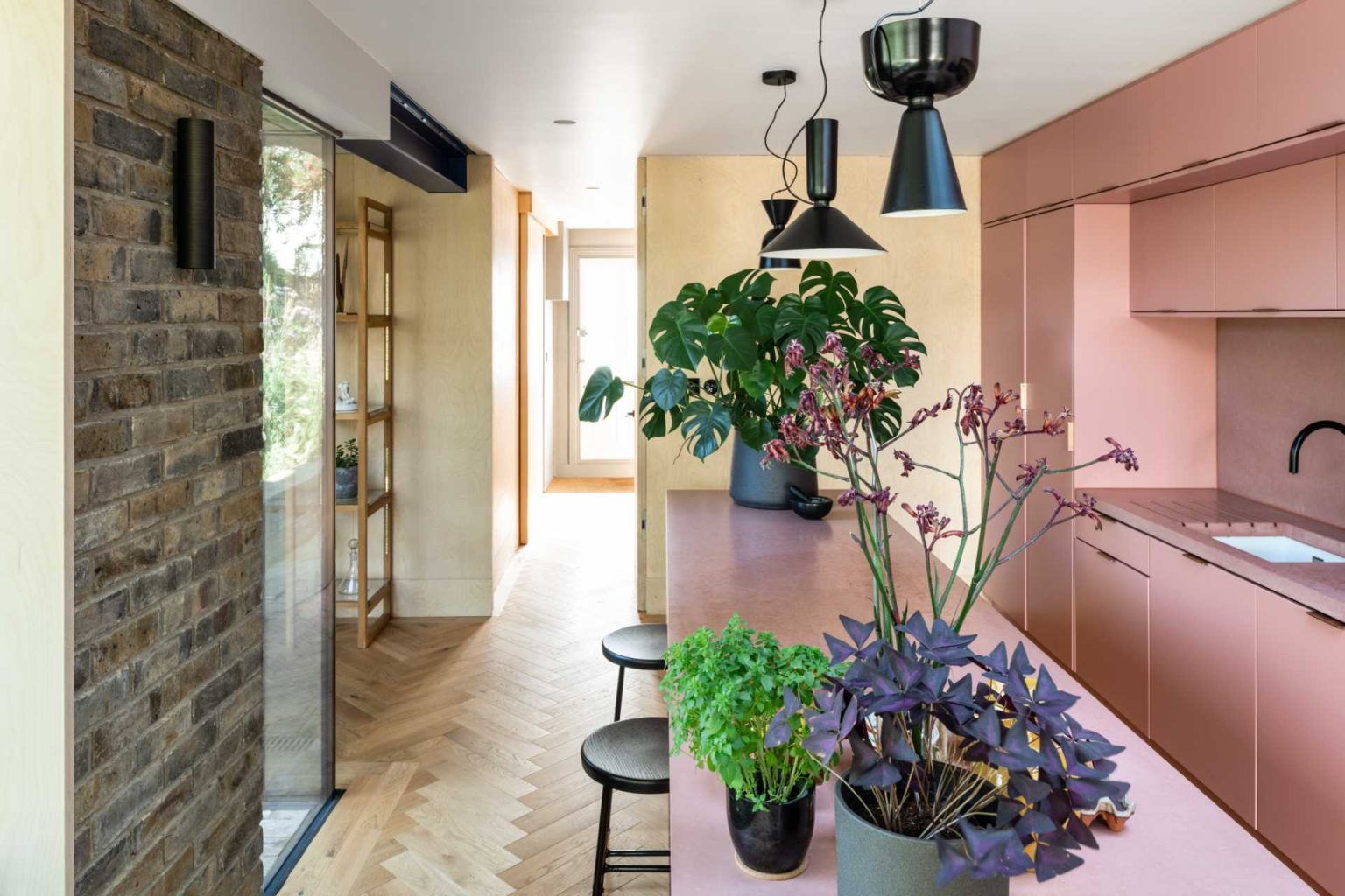 A Stepped Brick Extension Makes Space For A Soft Warm Blush Kitchen