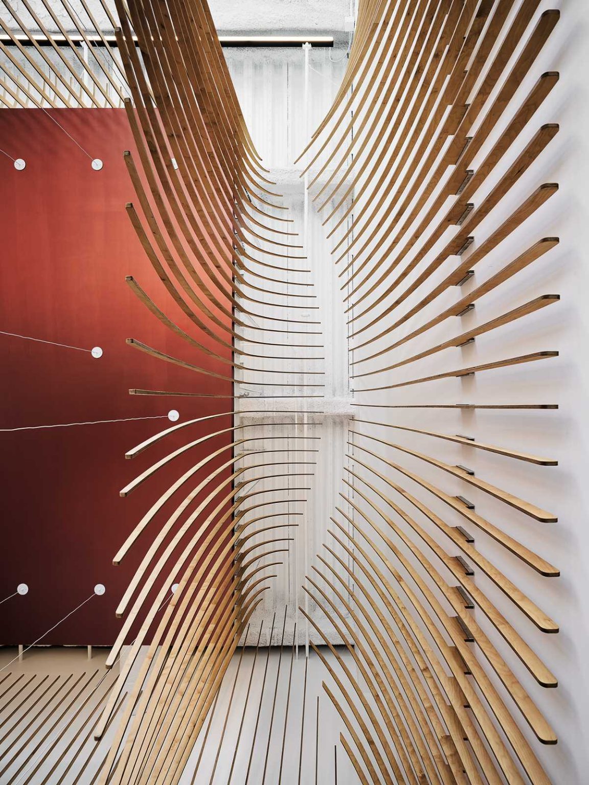 272 Wood Slats Were Used To Create A Sculptural Element Inside This New ...