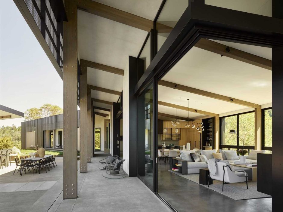 The Post And Beam Structure Is On Display Inside This New Home