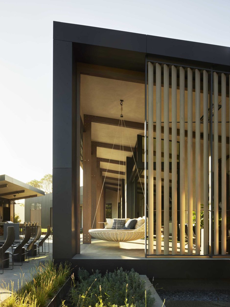 The Post And Beam Structure Is On Display Inside This New Home