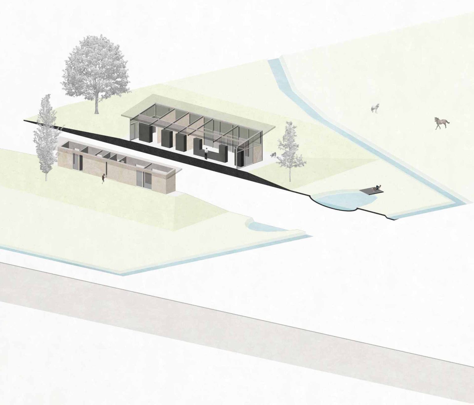 An Extended Sloped Roof Runs The Length Of This Modern Home
