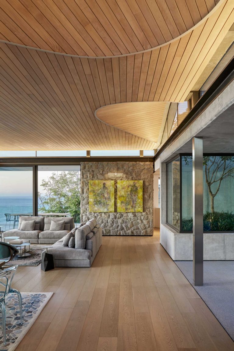 An Undulating Wood Ceiling Inspired By Ocean Waves And Nearby Mountains
