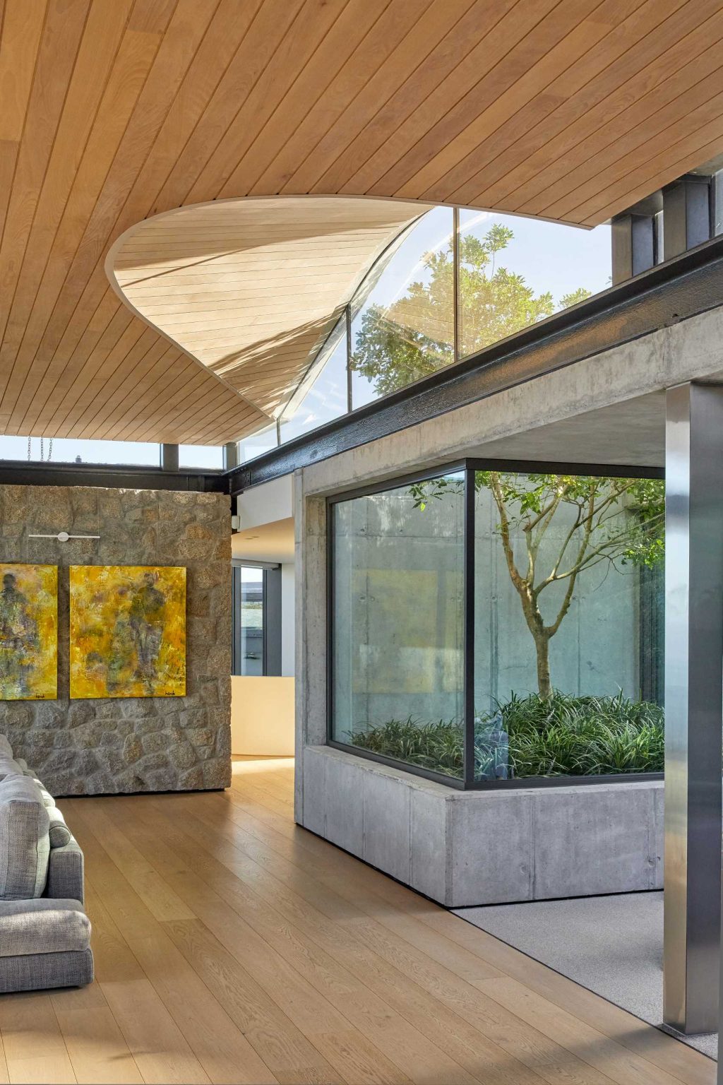 An Undulating Wood Ceiling Inspired By Ocean Waves And Nearby Mountains