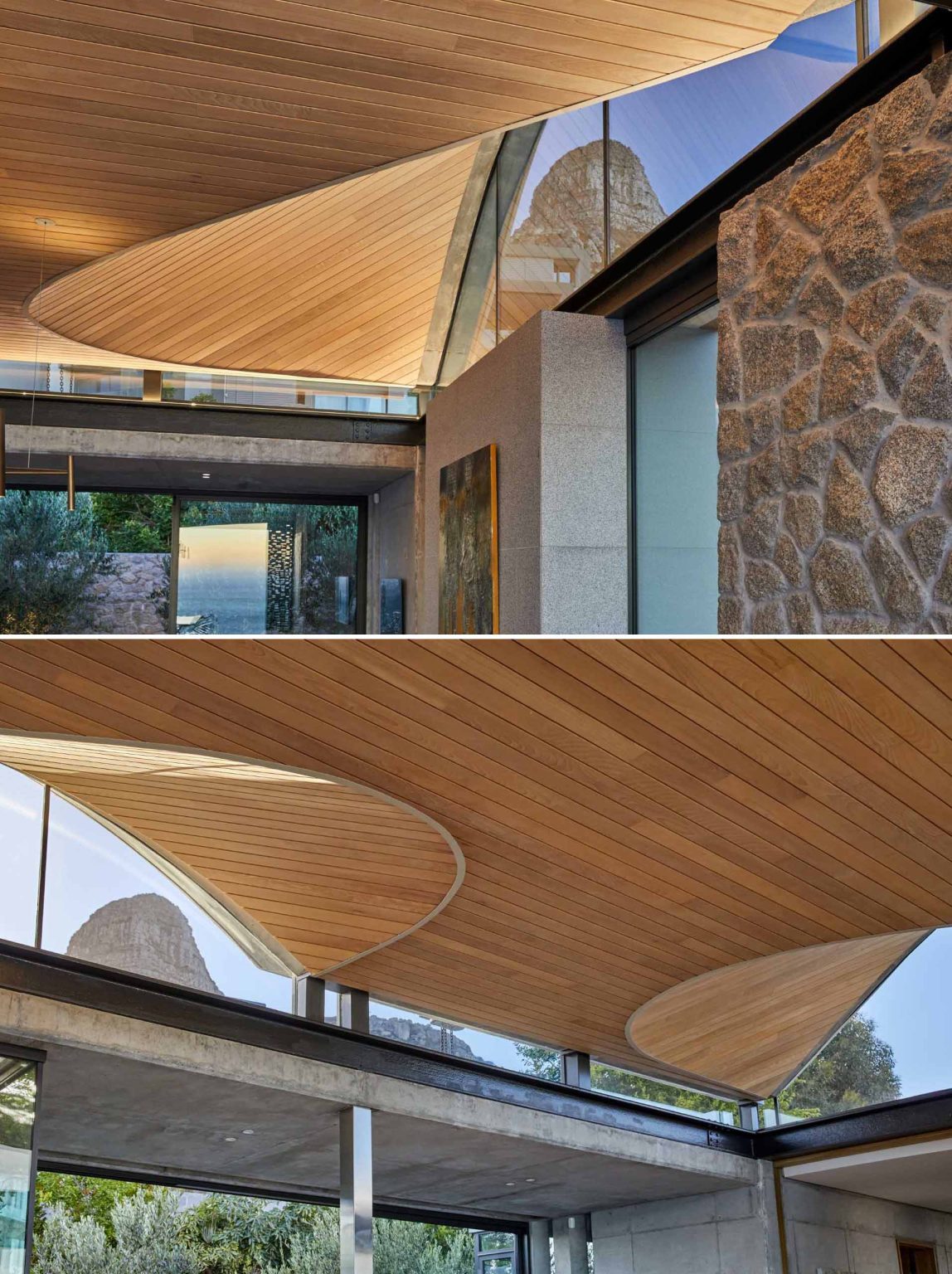 An Undulating Wood Ceiling Inspired By Ocean Waves And Nearby Mountains