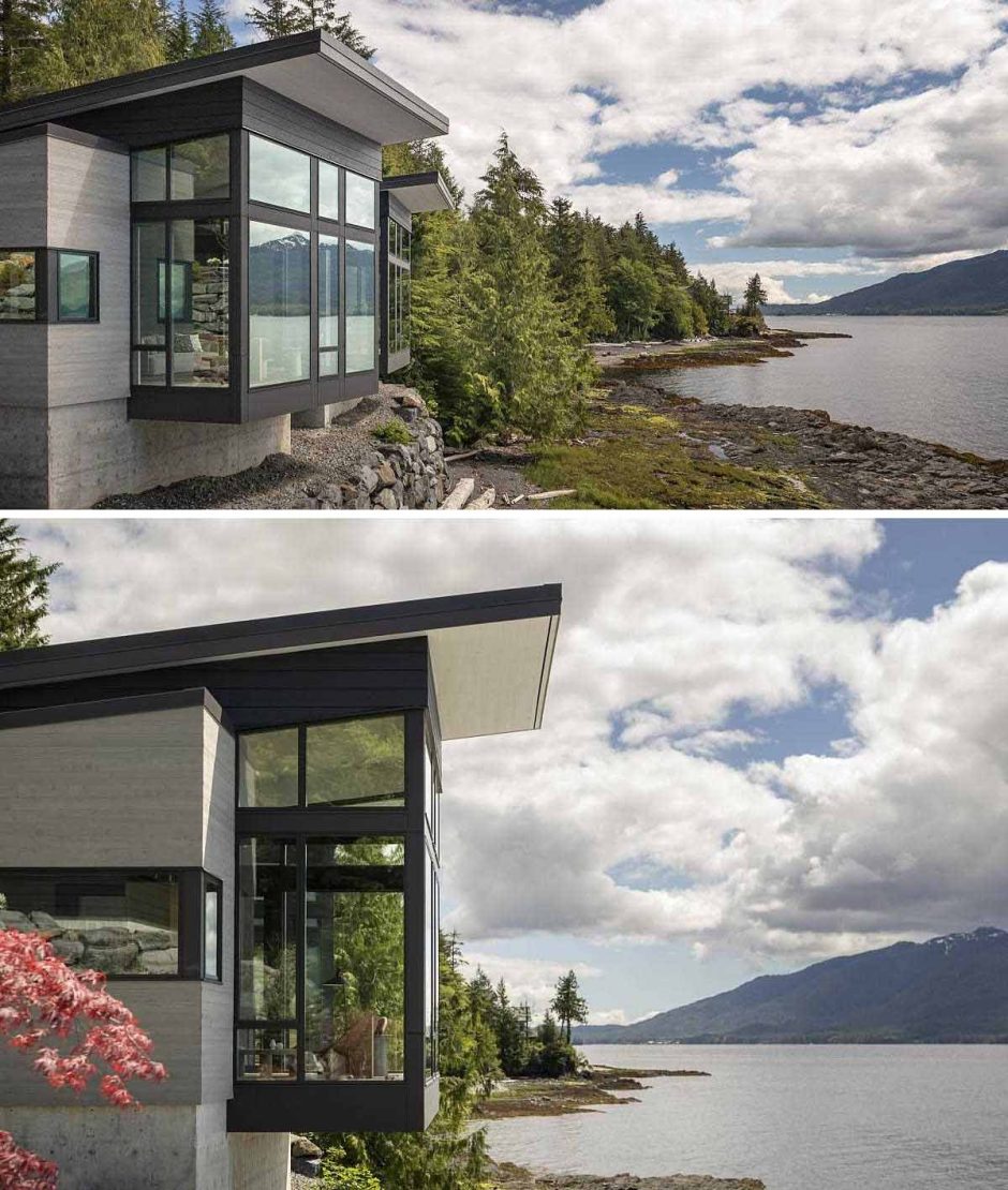 A New Home Overhanging The Water's Edge In Alaska