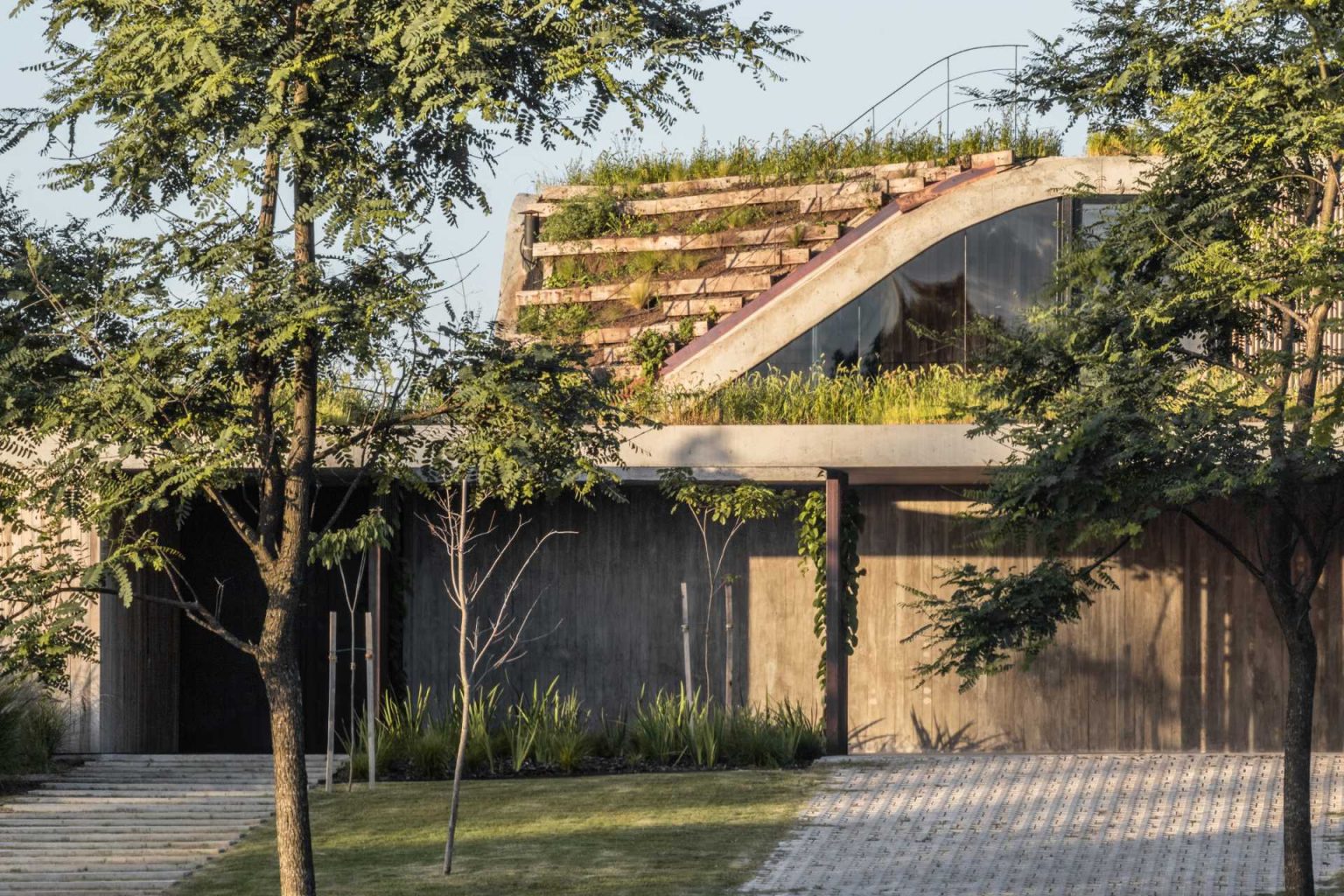 A House That Rises From The Ground Forming A Three-Level Garden