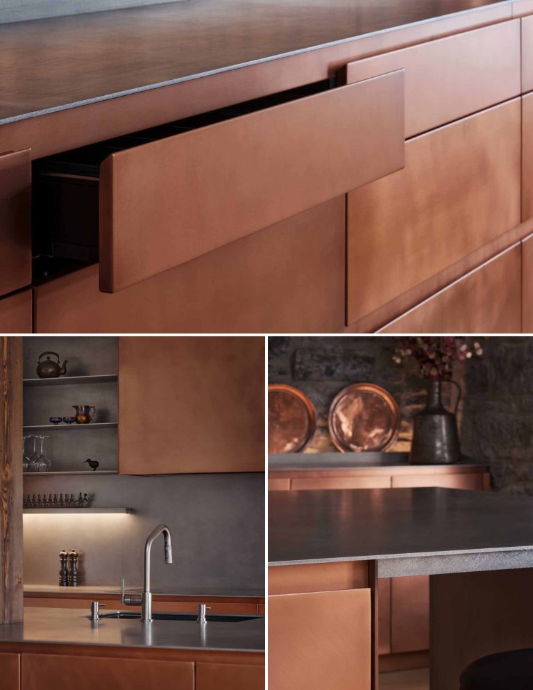 Copper Kitchen Cabinets Add To The Refined Rustic Feeling Inside This ...