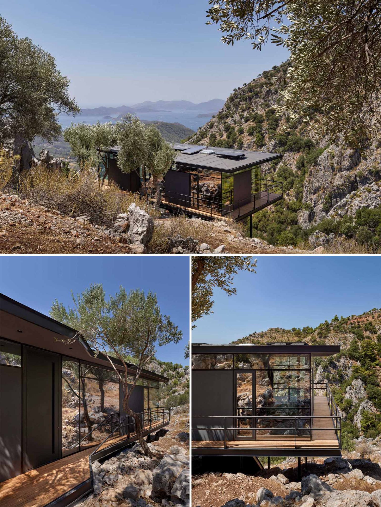 A Modern Cabin Perched On The Edge Of Rocky Cliffs